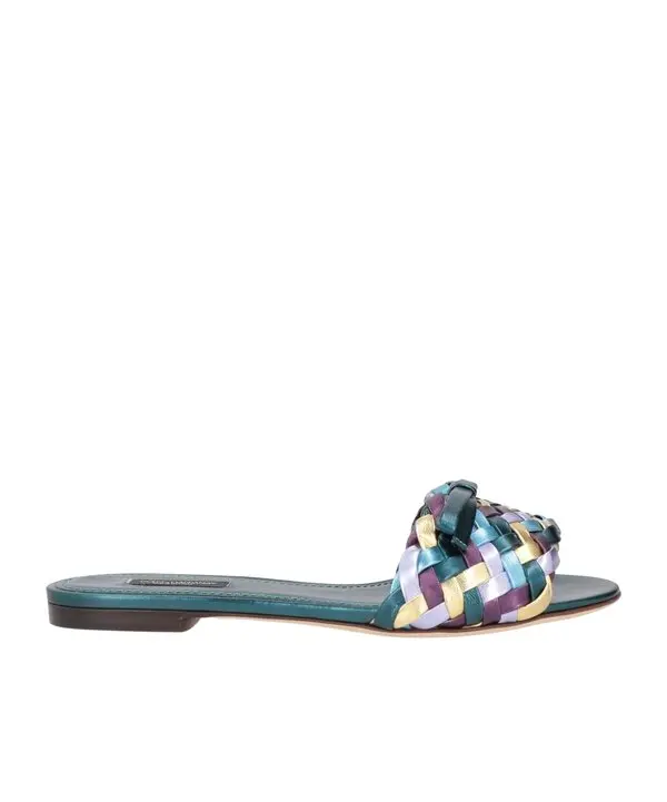 Dolce & Gabbana Metallic Bow Slide Sandals - Gray