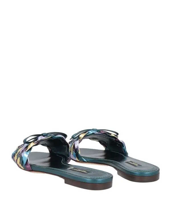 Dolce & Gabbana Metallic Bow Slide Sandals - Gray