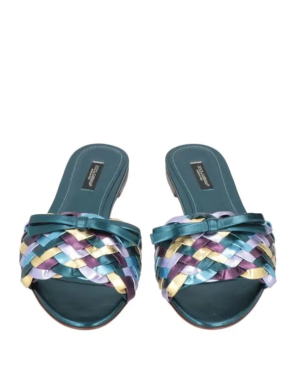 Dolce & Gabbana Metallic Bow Slide Sandals - Gray