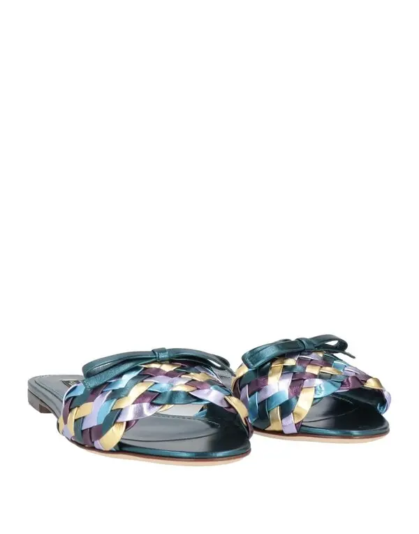 Dolce & Gabbana Metallic Bow Slide Sandals - Gray