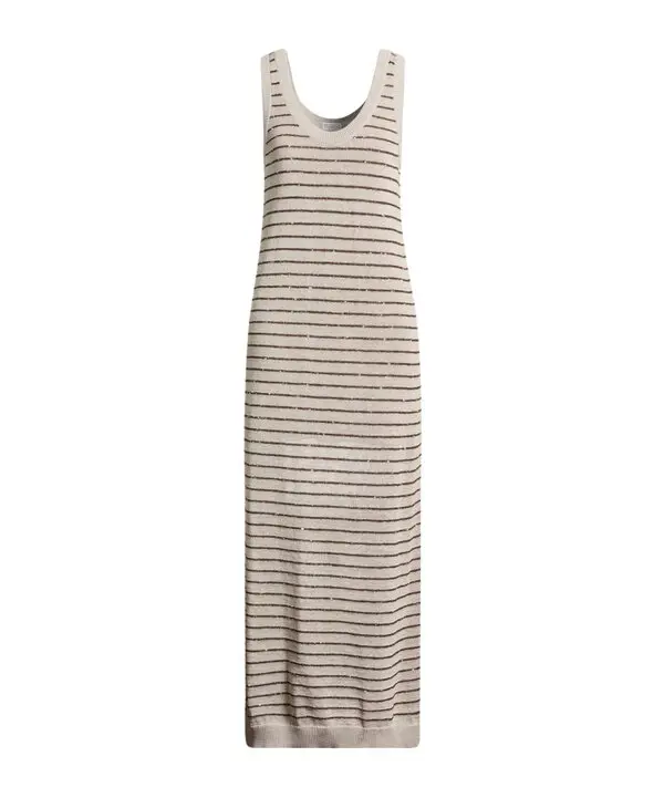 Brunello Cucinelli Sleeveless Sequined Striped Maxi Dress