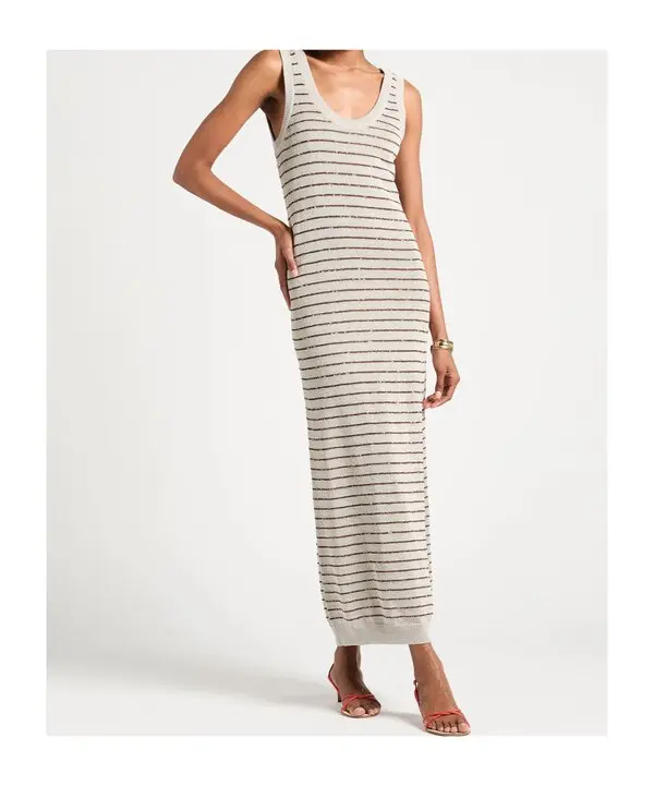 Brunello Cucinelli Sleeveless Sequined Striped Maxi Dress