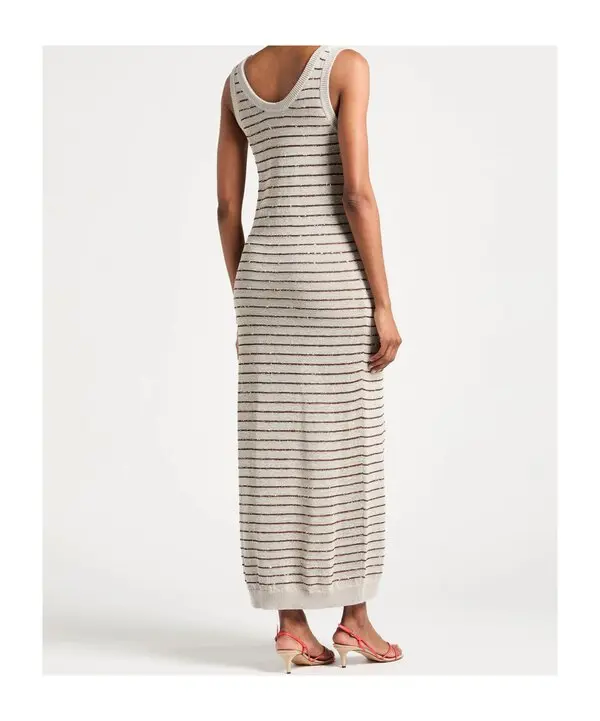 Brunello Cucinelli Sleeveless Sequined Striped Maxi Dress