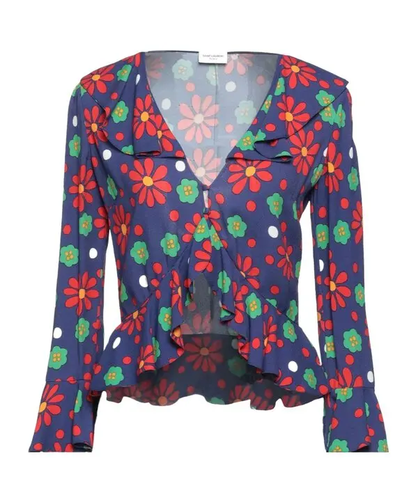 Saint Laurent Floral Print V-neck Blouse