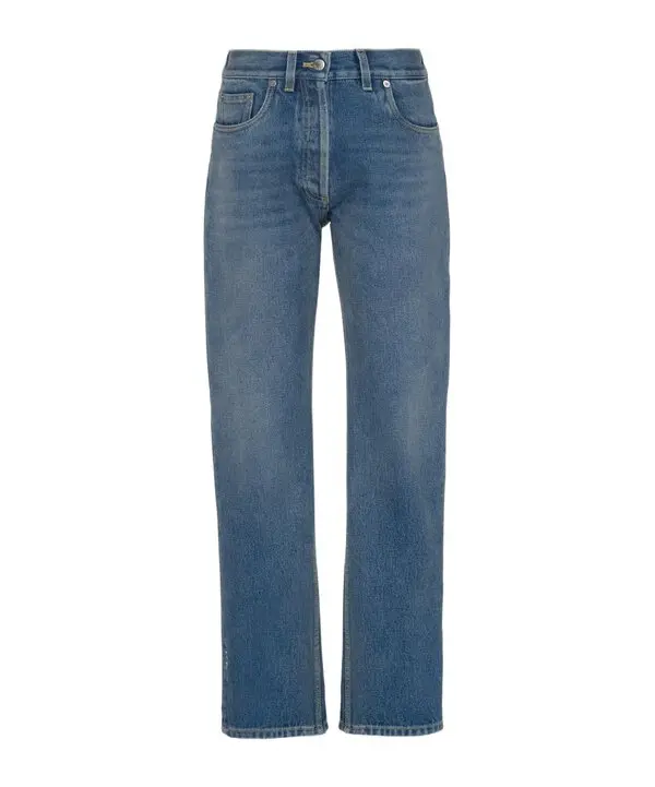Prada Logo Plaque Mid-rise Straight-leg Jeans - Medium Blue