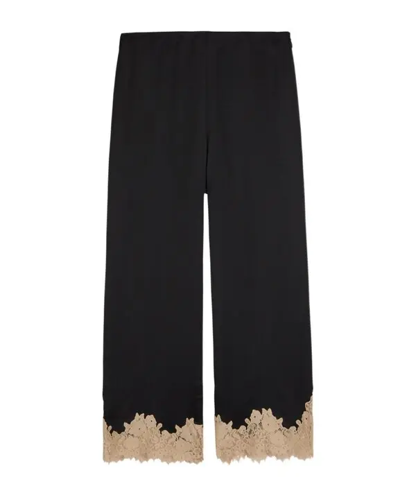Rixo Lace-trim Wide-leg Satin Trousers