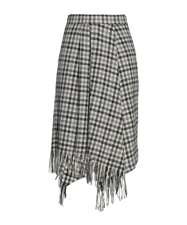 Brunello Cucinelli Checked Midi Skirt With Fringe Detail