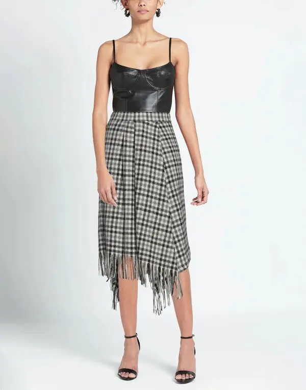 Brunello Cucinelli Checked Midi Skirt With Fringe Detail
