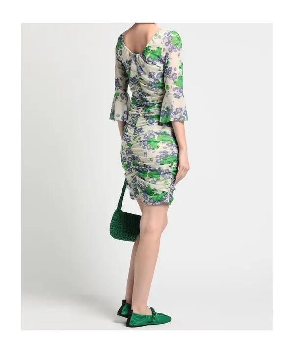 GANNI Floral Pattern Dress With Three-quarter Sleeves And Pleated Design