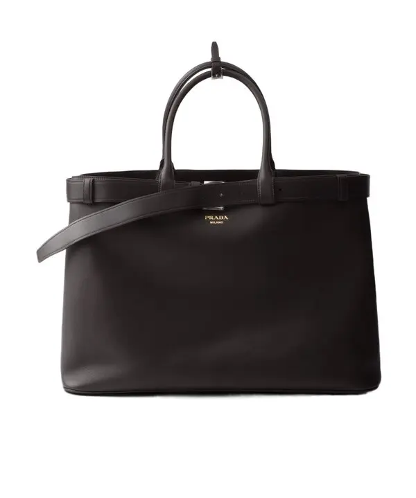 Prada Buckled Leather Tote Bag - Dark Brown