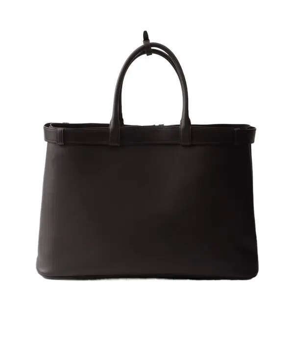 Prada Buckled Leather Tote Bag - Dark Brown