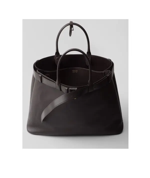 Prada Buckled Leather Tote Bag - Dark Brown