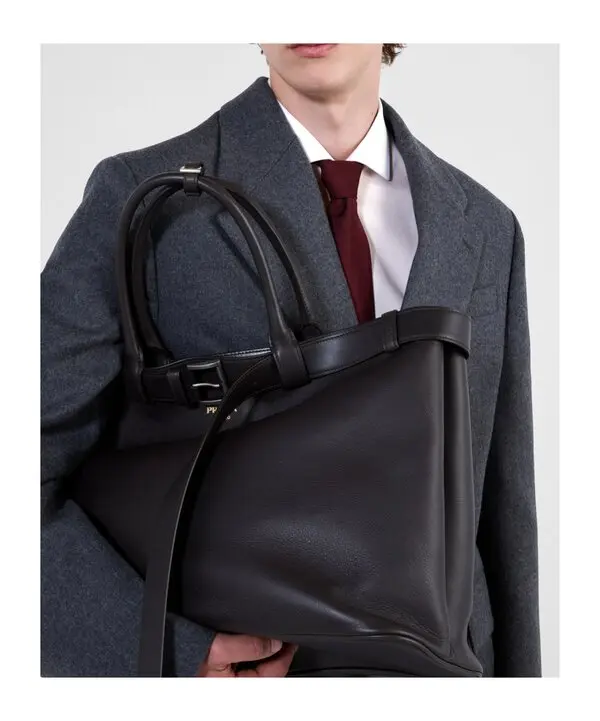 Prada Buckled Leather Tote Bag - Dark Brown