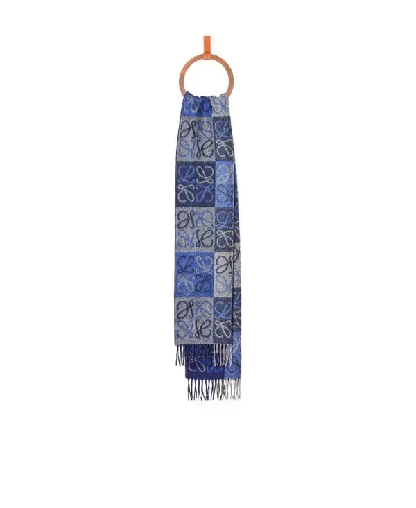 Loewe Anagram Scarf In Wool And Cashmere - Blue