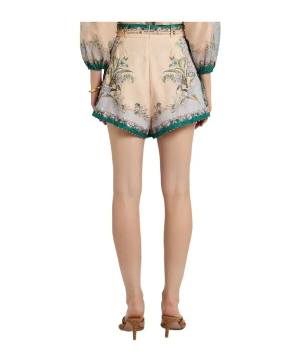 Zimmermann Printed Belted Linen Shorts