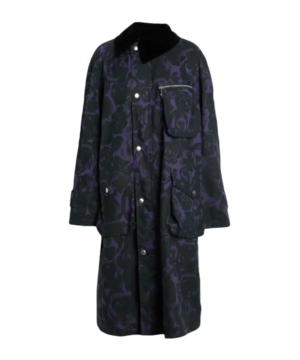Burberry Floral Print Long Coat - Black