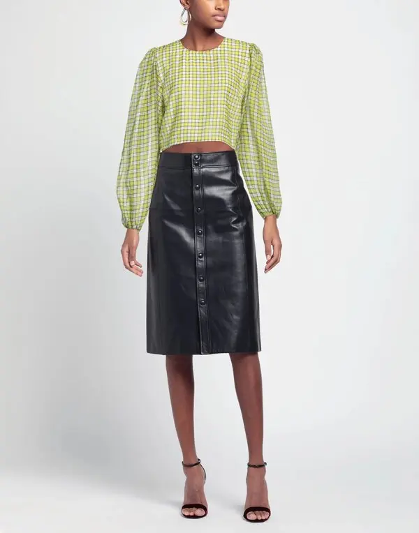GANNI Checked Puff Sleeve Cropped Top