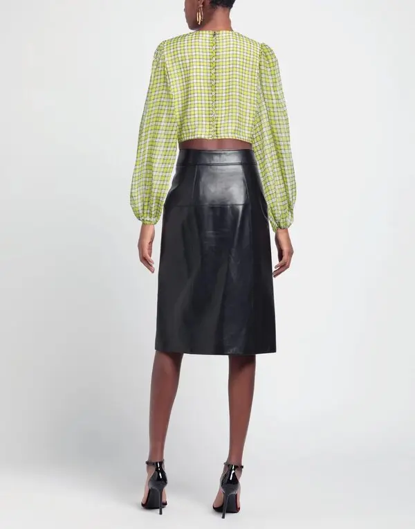 GANNI Checked Puff Sleeve Cropped Top
