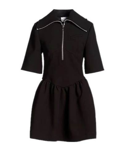GANNI Mini Dress With Half-zip Neckline And Flared Skirt