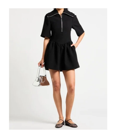 GANNI Mini Dress With Half-zip Neckline And Flared Skirt