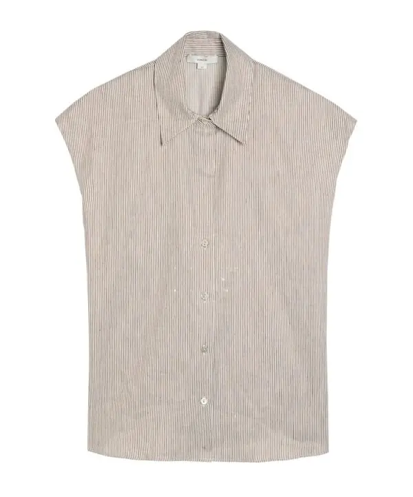 Vince Striped Linen-blend Dolman Cap Sleeve Blouse - Nude