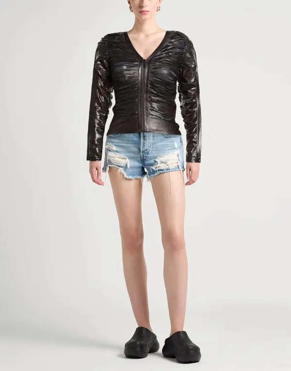 DIESEL® V-neck Zip-up Jersey Shirt With Coated Effect