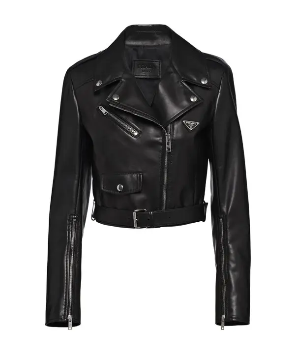 Prada Cropped Zipped Jacket With Classic Lapel And Enameled Triangle Logo