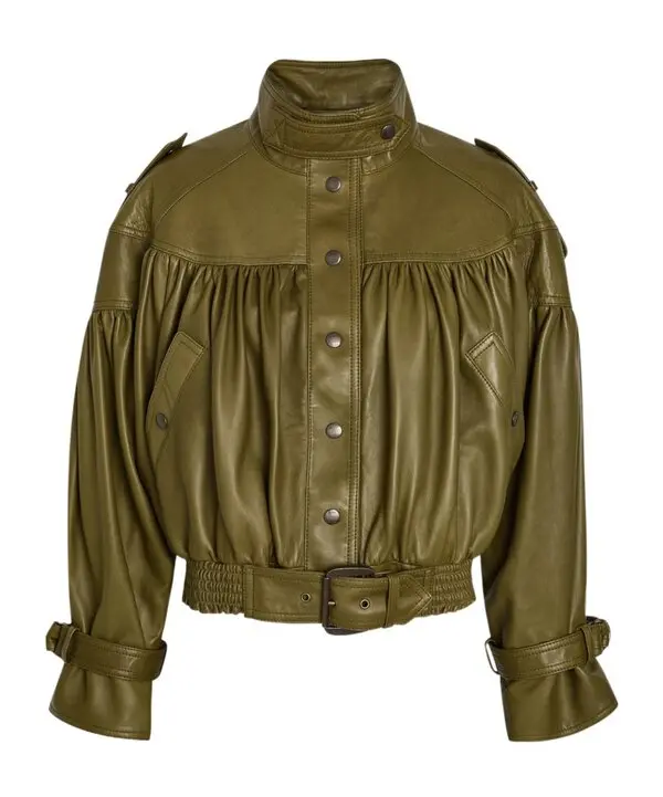 Chloé Cropped Leather Jacket - Green