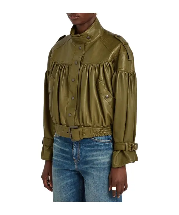 Chloé Cropped Leather Jacket - Green