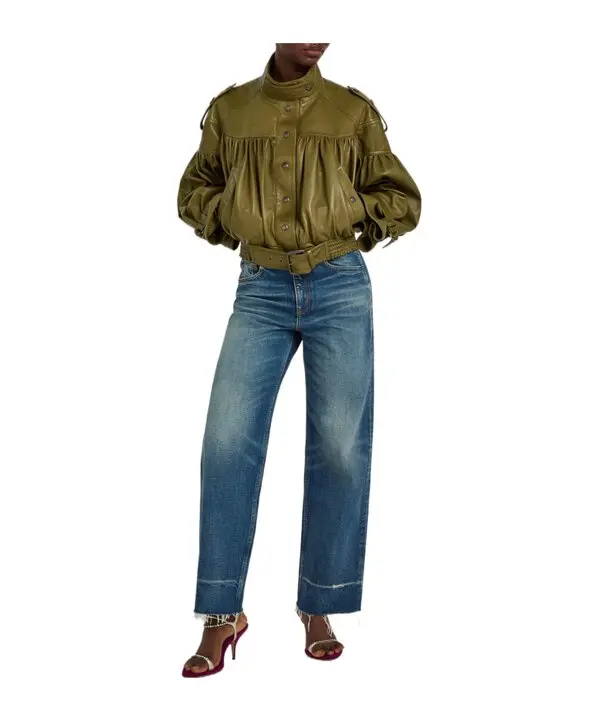 Chloé Cropped Leather Jacket - Green