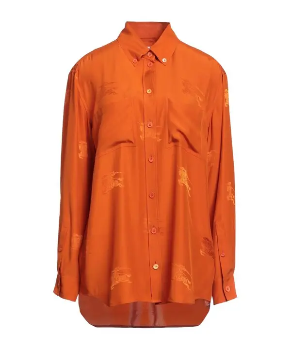 Burberry Long Sleeve Shirt With Logo And Pockets - Orange