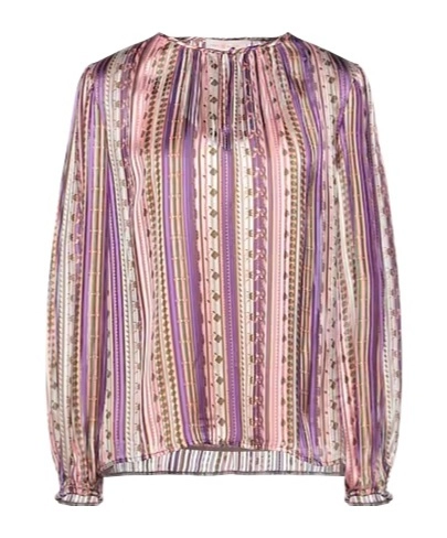 Tory Burch Printed Striped Long Sleeve Crew Neck Shirt
