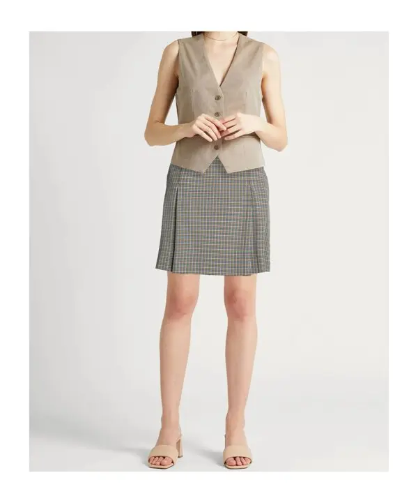Tory Burch Plaid Stretch Woven Skirt With Built-in Briefs