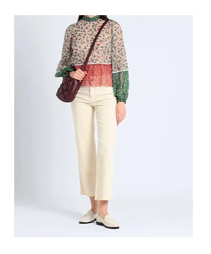 MAXCO. Max&co. Printed Faux Turtleneck Top With Lace Trim And Cinched Waist