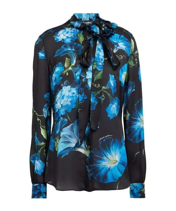Dolce & Gabbana Floral Satin Shirt With Bow Detail