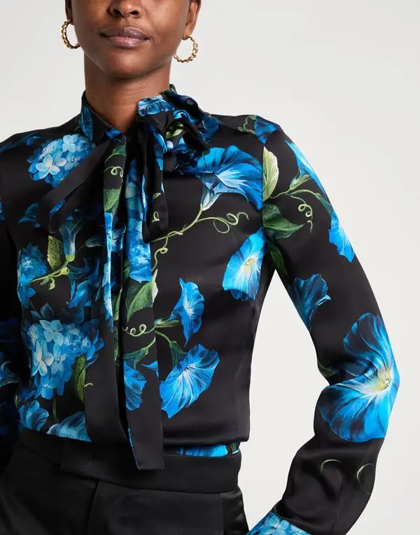 Dolce & Gabbana Floral Satin Shirt With Bow Detail