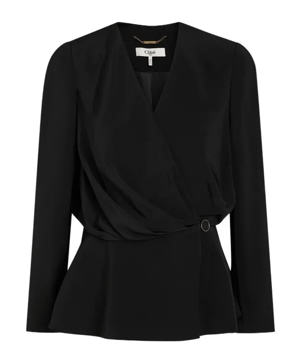 Chloé Draped Woven Wrap Blouse