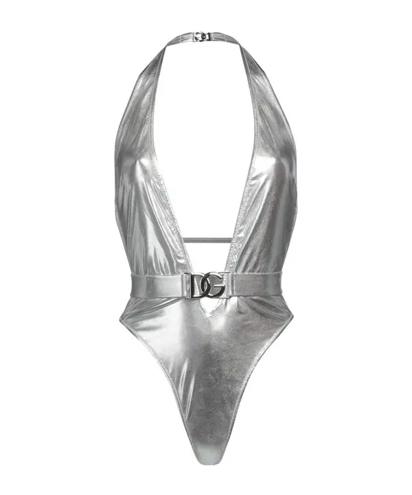 Dolce & Gabbana Metallic Halterneck One-piece Swimsuit - Gray
