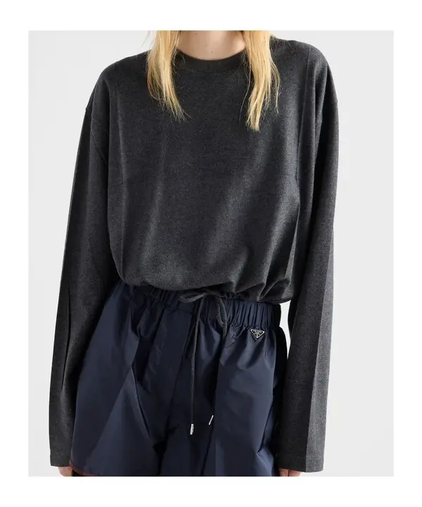 Prada Long-sleeved Wool And Cashmere T-shirt - Slate Ash