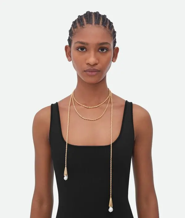 Bottega Veneta Pearl Scarf Necklace
