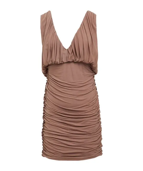 Saint Laurent Sleeveless Deep V Neckline Dress - Brown