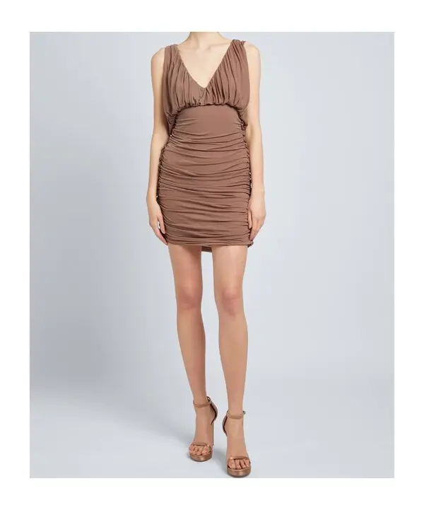 Saint Laurent Sleeveless Deep V Neckline Dress - Brown