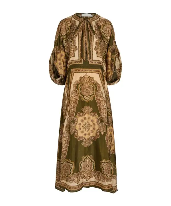 Zimmermann Silk Printed Maxi Dress With Tie Neck - Brown