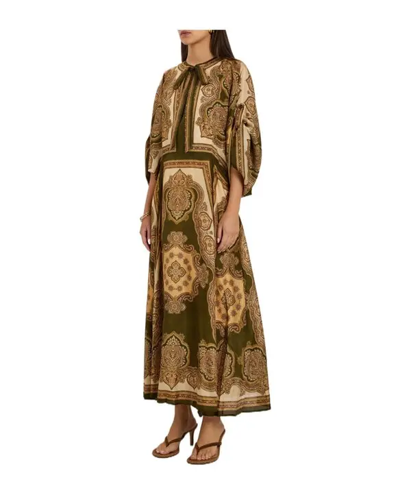 Zimmermann Silk Printed Maxi Dress With Tie Neck - Brown
