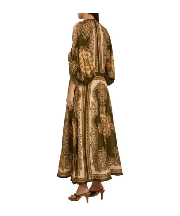 Zimmermann Silk Printed Maxi Dress With Tie Neck - Brown