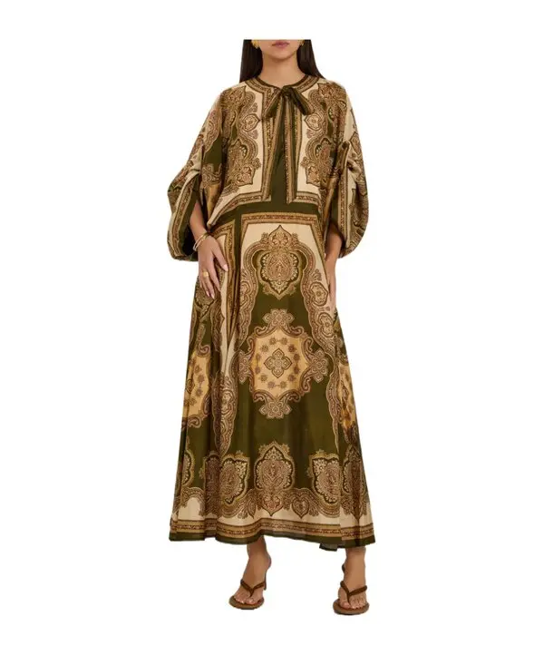 Zimmermann Silk Printed Maxi Dress With Tie Neck - Brown