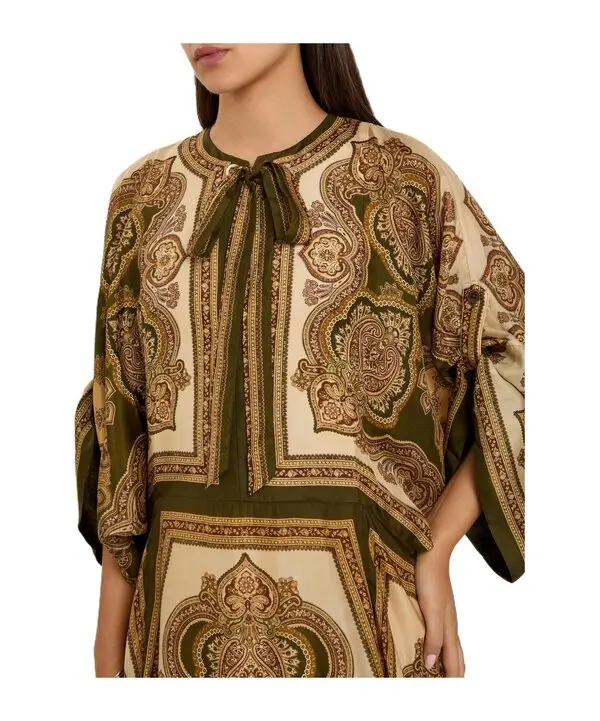 Zimmermann Silk Printed Maxi Dress With Tie Neck - Brown