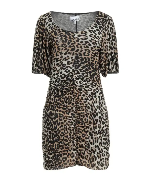 GANNI Leopard Print Short Sleeve Dress