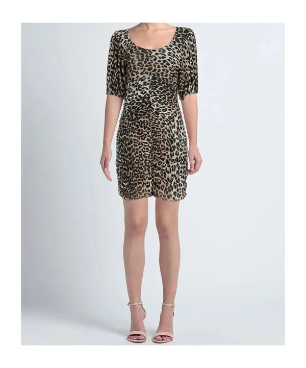 GANNI Leopard Print Short Sleeve Dress