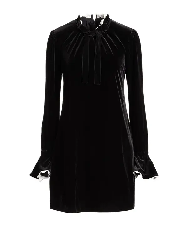 GANNI Tie Neck Velvet Mini Dress - Black